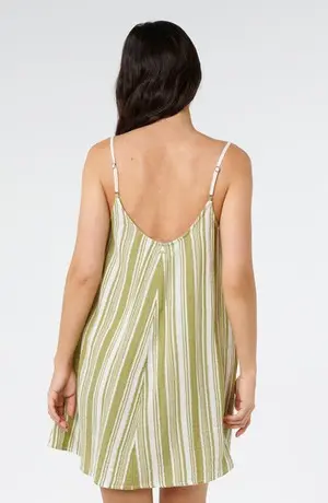 Rip Curl Surf Stripe Cotton Gauze Cover-up Dress - Olive