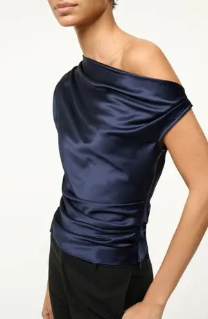 Staud Phare One-shoulder Stretch Silk Top
