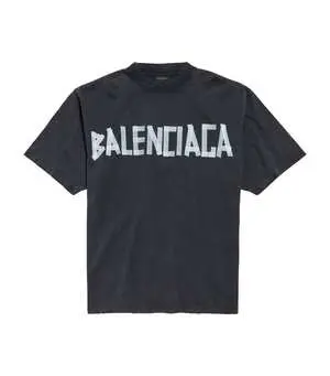 Balenciaga Cotton Oversized Tape Logo T-shirt - Black