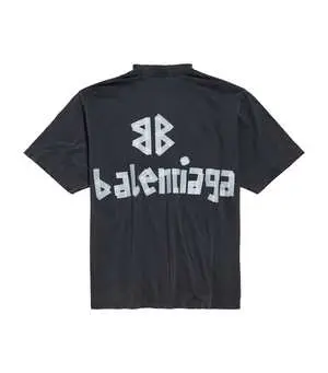 Balenciaga Cotton Oversized Tape Logo T-shirt - Black
