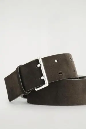 Cos Double-prong Suede Belt - Brown