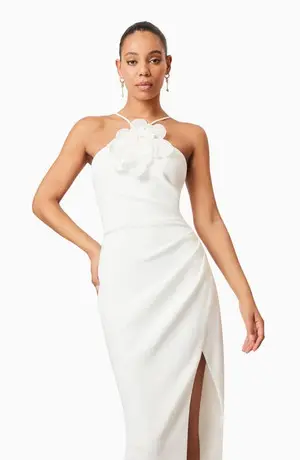 ELLIATT Janelle Floral Appliqué Halter Neck Midi Dress