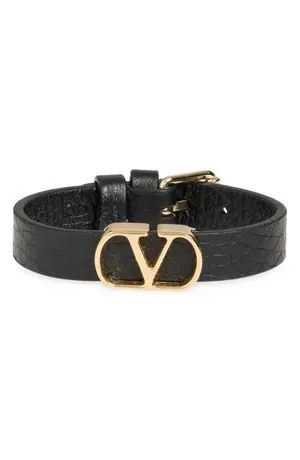 Valentino Garavani Vlogo Signature Leather Bracelet - Black