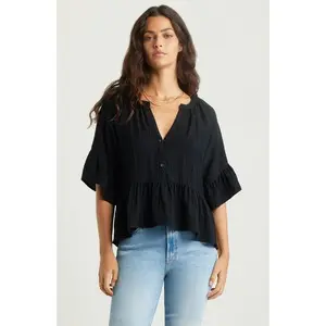 Treasure & Bond Ruffle Peplum Top - Black