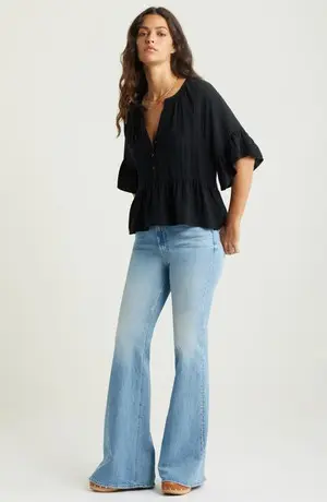 Treasure & Bond Ruffle Peplum Top - Black