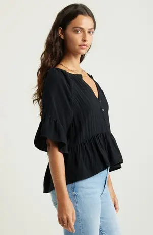 Treasure & Bond Ruffle Peplum Top - Black