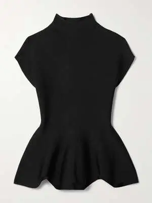 Khaite Andra Stretch-knit Peplum Top - Black