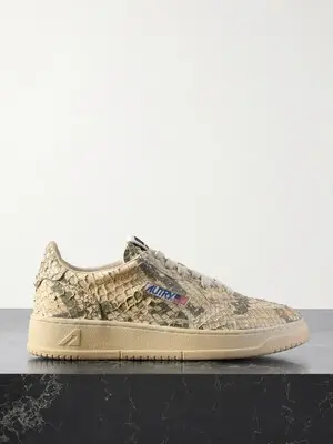 AUTRY Super Vintage Distressed Snake-effect Leather Sneakers - Animal Print