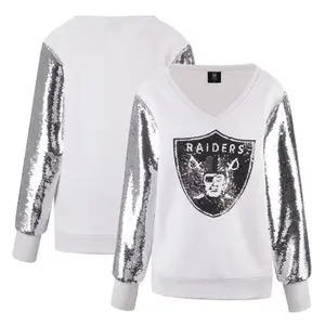 CUCE Las Vegas Raiders Sequin Sleeve V-neck Pullover Sweatshirt