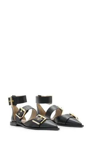 ALLSAINTS Sutton Ankle Strap Pointed Toe Flat - Black
