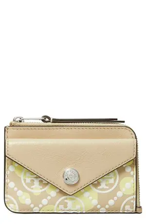 Tory Burch T Monogram Leather Card Case - Khaki Sand