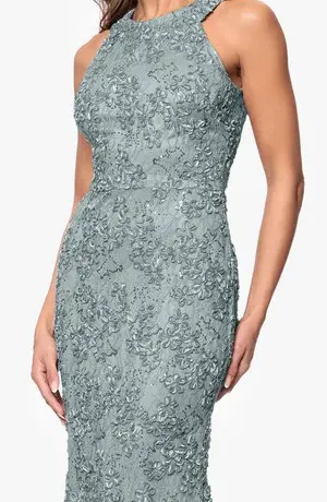 XSCAPE EVENINGS Sequin Soutache Sleeveless Gown - Sage