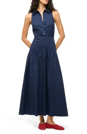 Staud Romy Sleeveless Maxi Shirtdress - Navy
