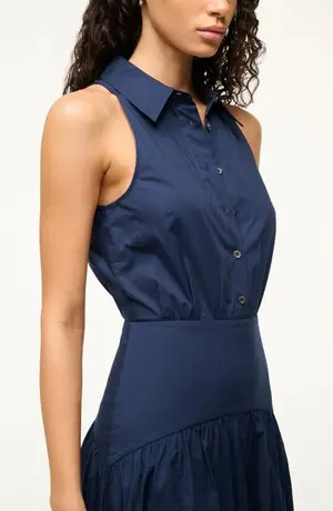 Staud Romy Sleeveless Maxi Shirtdress - Navy
