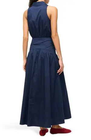 Staud Romy Sleeveless Maxi Shirtdress - Navy