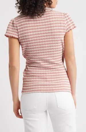 Loveappella Puckered Stripe Wrap Top - Blush