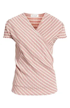 Loveappella Puckered Stripe Wrap Top - Blush