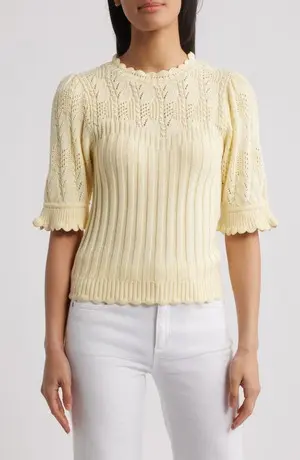 Wit & Wisdom Mixed Stitch Elbow Sleeve Sweater - Butter Cream