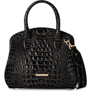 Brahmin Rosetta Croc Embossed Leather Satchel - Black