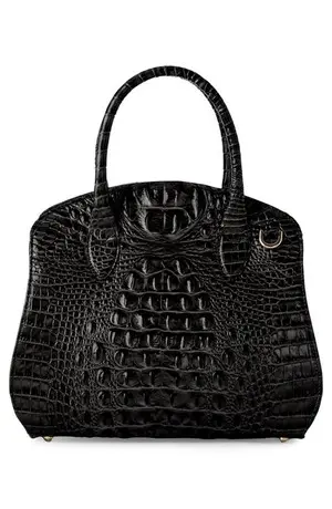 Brahmin Rosetta Croc Embossed Leather Satchel - Black