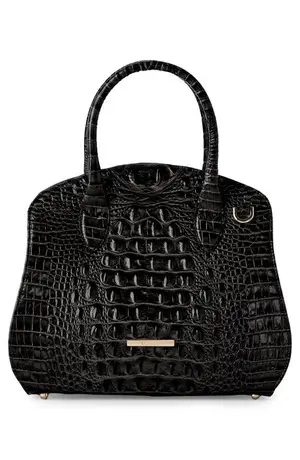 Brahmin Rosetta Croc Embossed Leather Satchel - Black