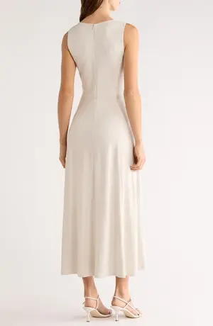 Halogen Contrast Topstitch Sleeveless Midi Dress - Silver Birch