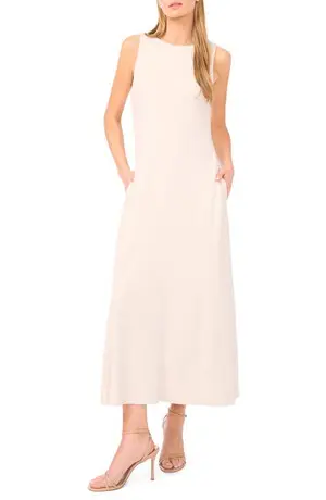 Halogen Contrast Topstitch Sleeveless Midi Dress - Silver Birch