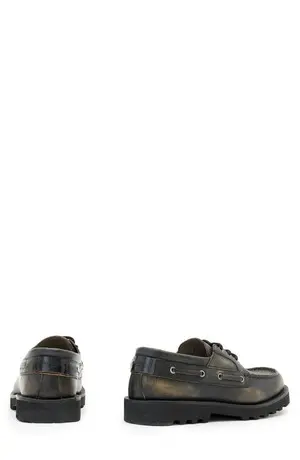 ALLSAINTS Skiff Leather Boat Shoe - Black/brown
