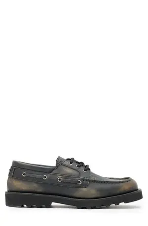 ALLSAINTS Skiff Leather Boat Shoe - Black/brown