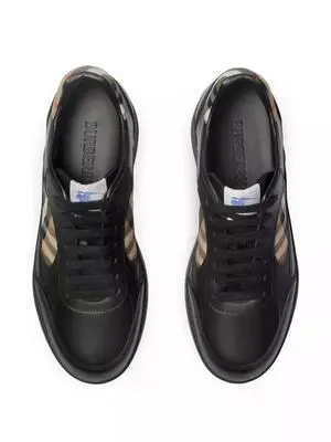 Burberry Checked Leather Sneakers - Black