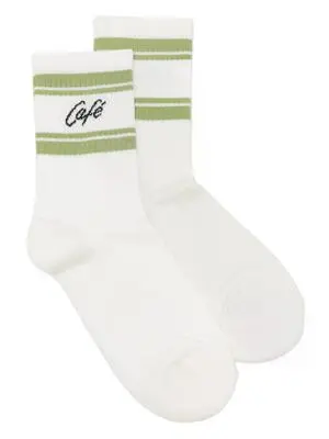 CAFÉ KITSUNÉ Intarsia-knit Logo Socks - Neutrals
