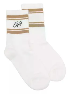 CAFÉ KITSUNÉ Intarsia-knit Logo Socks - Neutrals