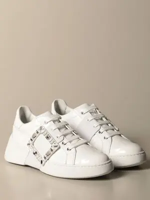 ROGER VIVIER Embellished Leather Sneakers - White