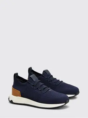 TOD'S Leather Trim Knit Sneakers - Blue