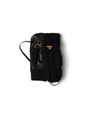 Prada Wool And Nappa Leather Mittens - Black