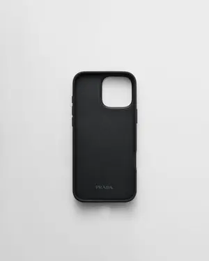 PRADA iPhone 16 ProMax クリスタルスタッズレザーケース Burgundy Saffiano leather case for iPhone 16 Pro Max | PRADA