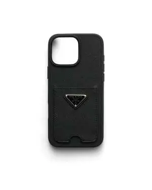 Prada Saffiano Leather Case For Iphone 16 Pro Max In Black