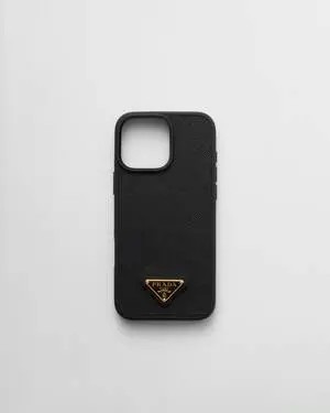 Prada Saffiano Leather Case For Iphone 16 Pro Max - Black