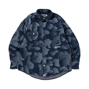 A BATHING APE Solid Camo Laser Work Denim Shirt