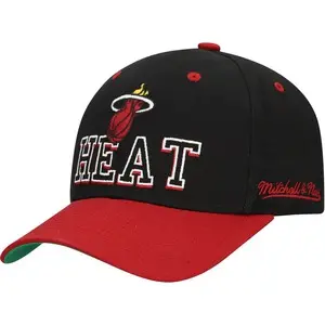 Mitchell & Ness Red Miami Heat Backside Script Two-tone Pro Crown Adjustable Hat - Black