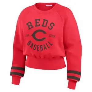 WEAR BY ERIN ANDREWS Cincinnati Reds Vintage Washed Cropped Pullover Sweatshirt - Red