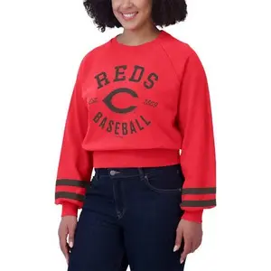 WEAR BY ERIN ANDREWS Cincinnati Reds Vintage Washed Cropped Pullover Sweatshirt - Red