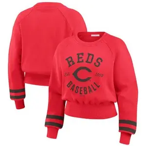 WEAR BY ERIN ANDREWS Cincinnati Reds Vintage Washed Cropped Pullover Sweatshirt - Red