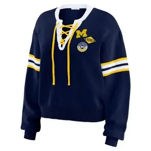 WEAR BY ERIN ANDREWS Michigan Wolverines Lace-up Pullover Sweater