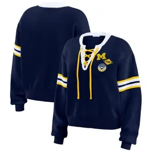 WEAR BY ERIN ANDREWS Michigan Wolverines Lace-up Pullover Sweater
