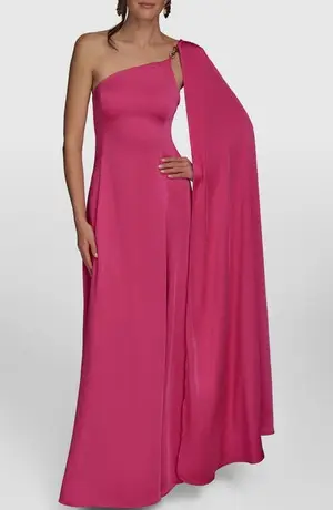 Donna Karan New York One-shoulder Cape Gown