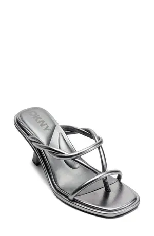 Dkny Rabun Metallic High Heel Flip Flops - Nickel