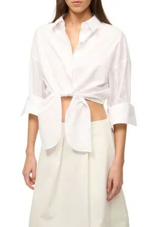 Staud Lisa Tie Front Shirt - White