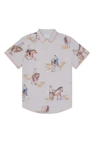 MAVRANS Horse Weekend Short Sleeve Button-up Shirt - Orange Multi