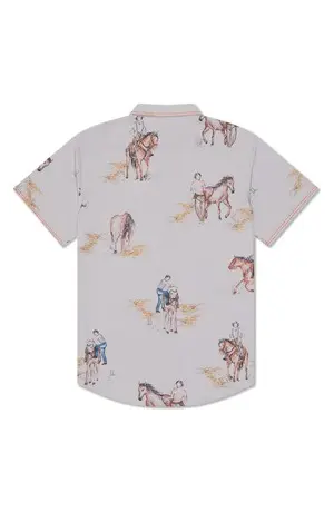 MAVRANS Horse Weekend Short Sleeve Button-up Shirt - Orange Multi